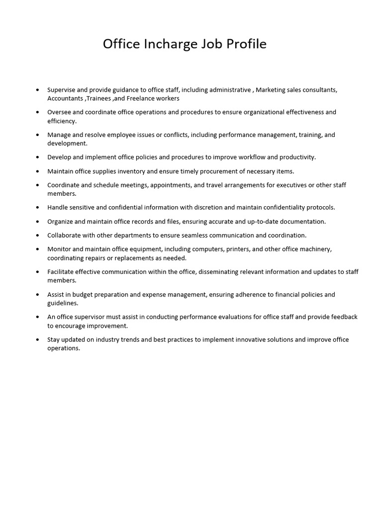 Office Incharge Responsibilities Overview | PDF