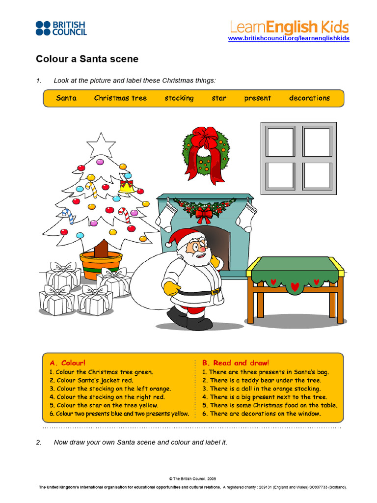 Christmas Santa Scene Coloring Activity | PDF | Art | Science & Mathematics