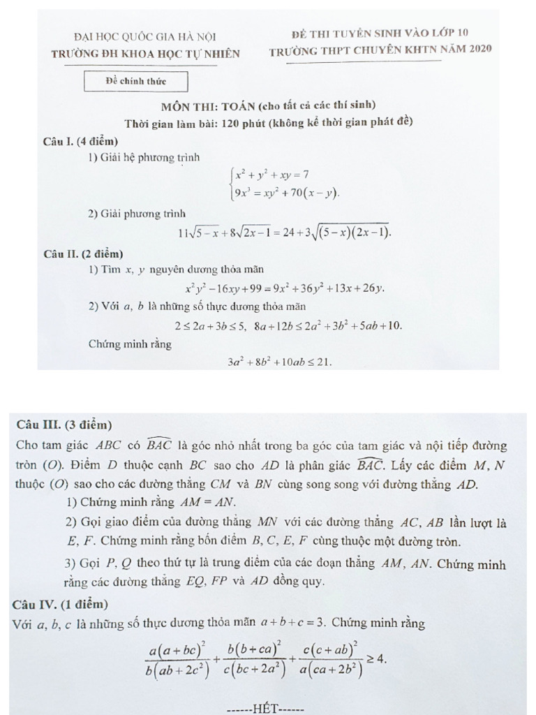 TOÁN - Chuyên KHTN 2020 | PDF