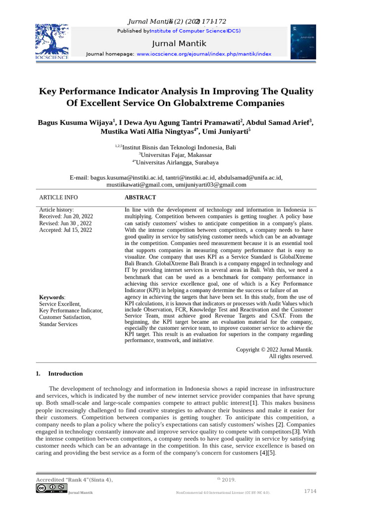GROUP 2 Key Performance Indicator Analysis in Improving The Quality ...