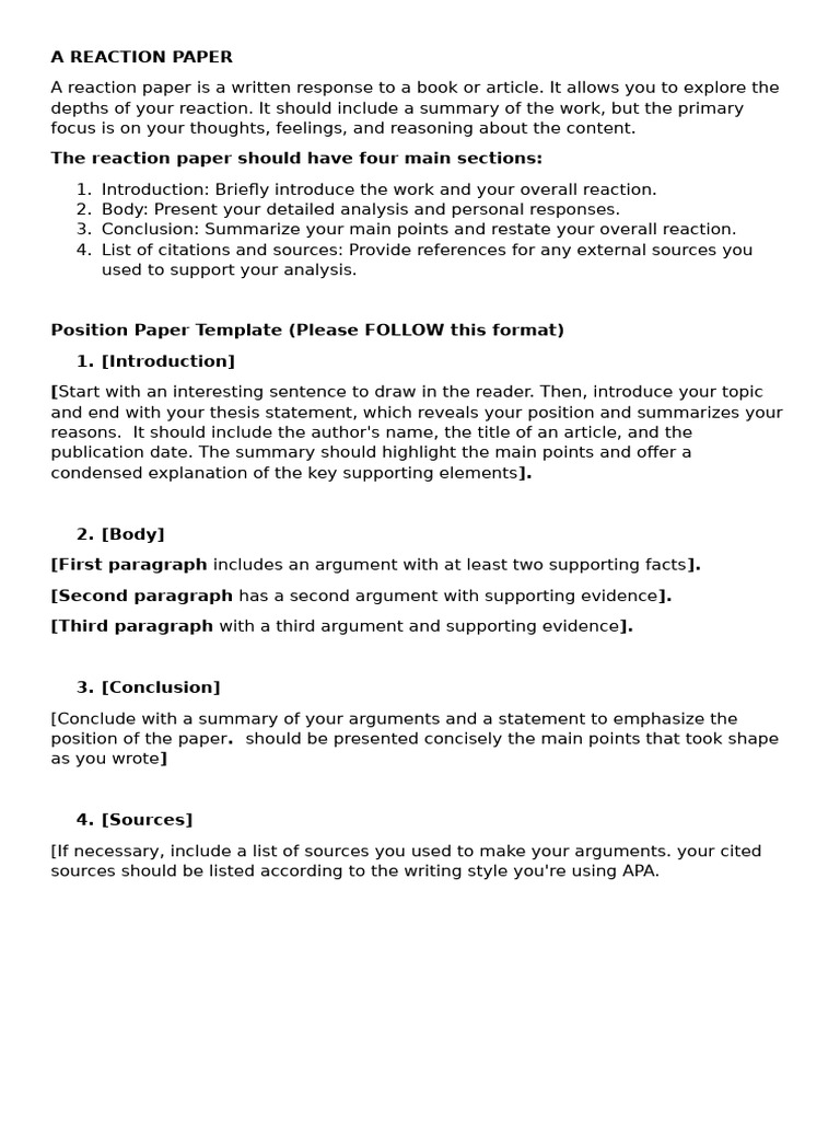 A Reaction Paper Format | PDF | Language Arts & Discipline | Foreign ...