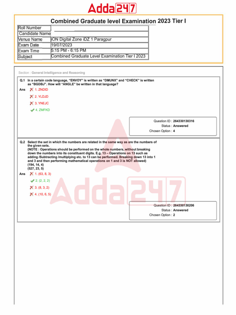 SSC CGL 2023 Tier 1 19th-July-2023-Shift-4 | PDF