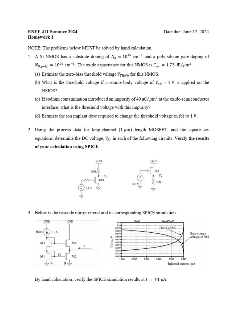 ENEE 411 Homework 1 Overview | PDF | Mosfet | Electronic Circuits