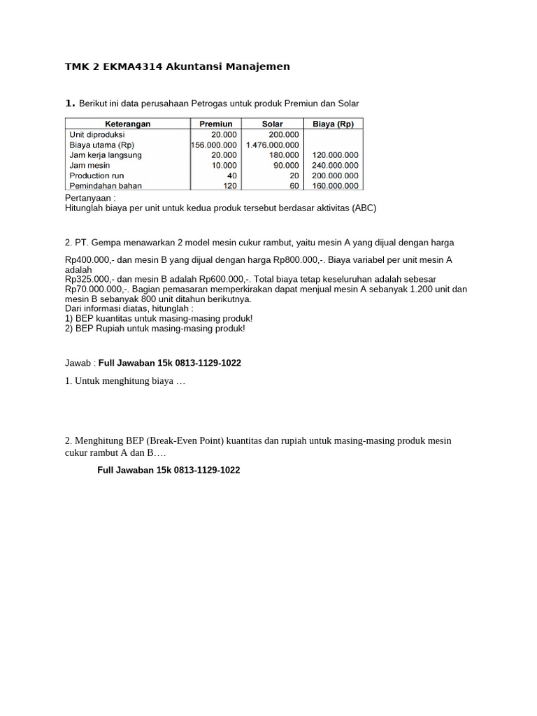 TMK 2 EKMA4314 Akuntansi Manajemen | PDF