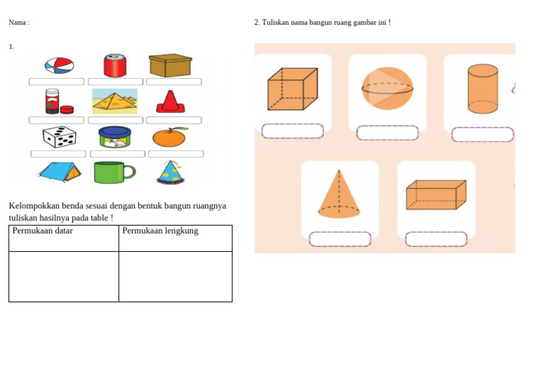 Hijau Sederhana Mengenal Bangun Ruang Lembar Kerja Matematika | PDF