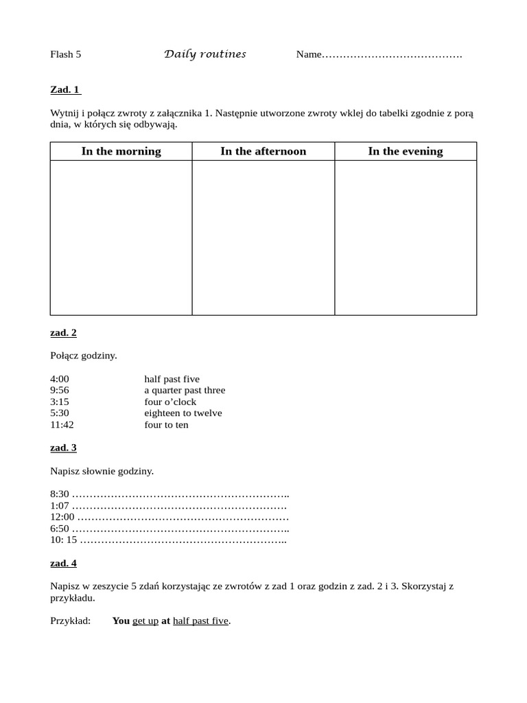 Unit 1 Daily Routines I Godziny | PDF