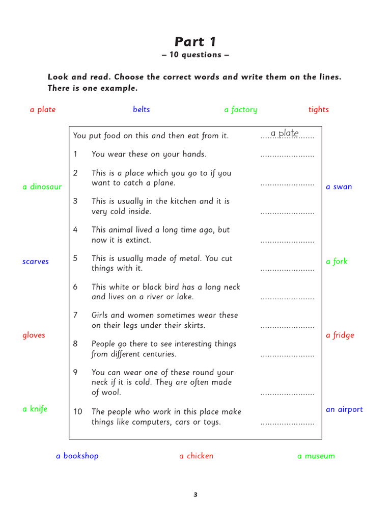 YLE Flyers Reading Writing Sample Paper B-3-9 | PDF | Games & Activities