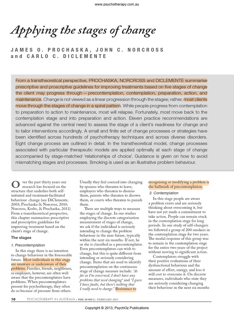 Applying The Stages of Change John Norcross 1535368885 | PDF | Psychotherapy | Psychology