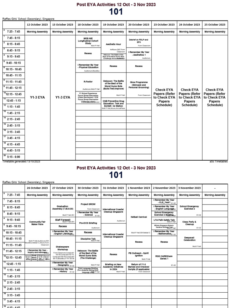 RGS Post EYA Activities Schedule | PDF | Singapore | World Politics