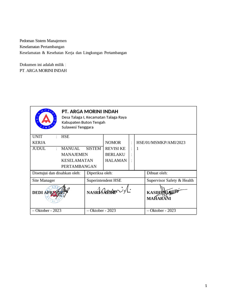 Manual SMKP Pertambangan 2023 | PDF