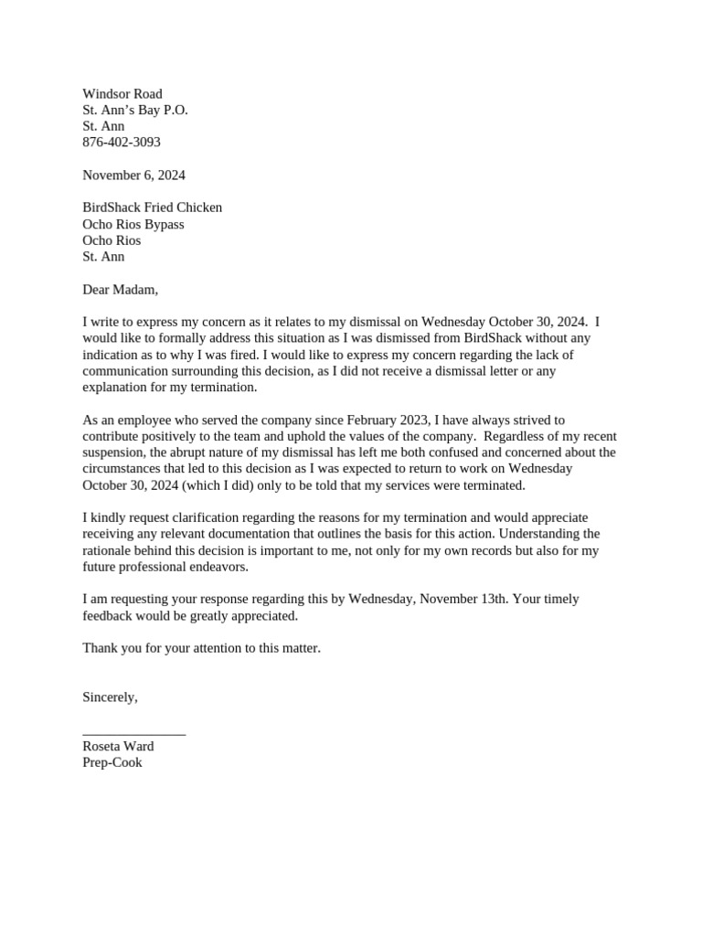 Dismissal Without Notice Letter | PDF