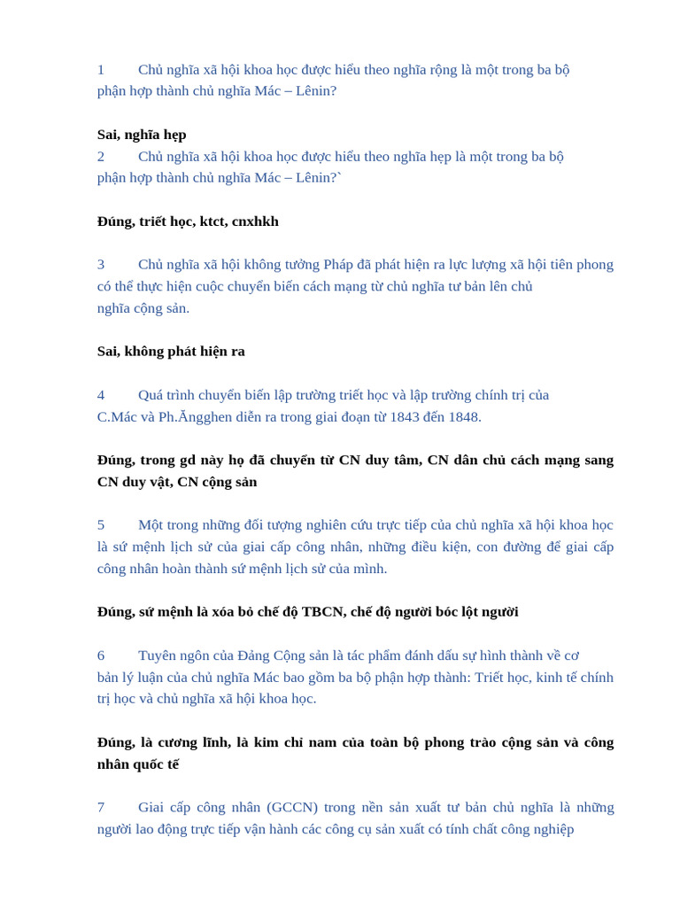 Đúng Sai CNXH | PDF