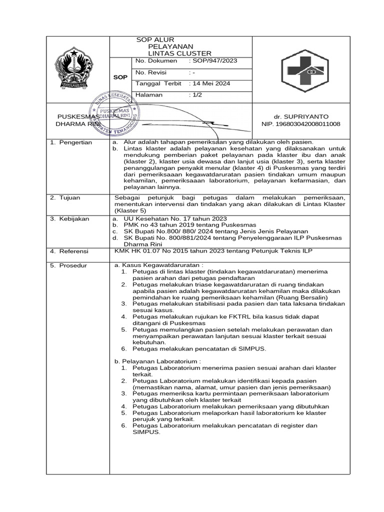Sop Lintas Klaster | PDF