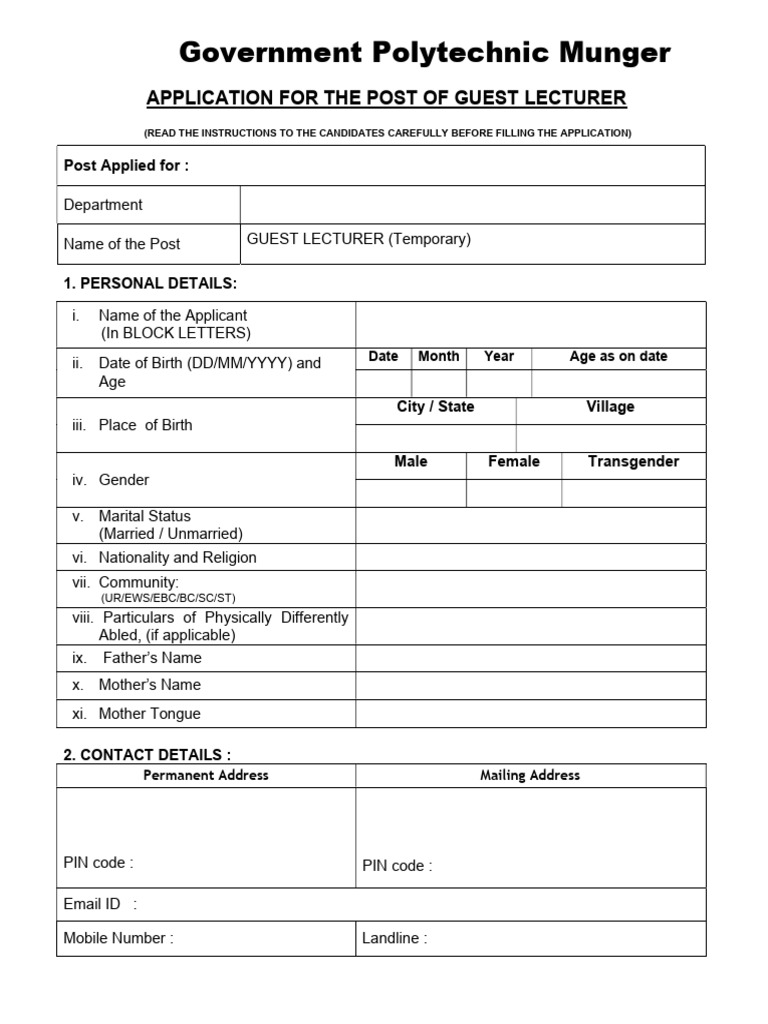 GP Munger Guest Lecturer Application Form | PDF | Lgbt | LGBTQIA+ Studies