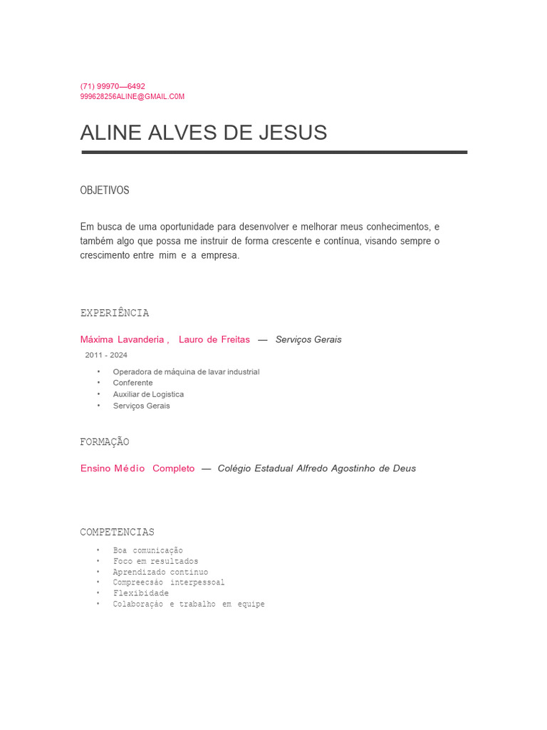Curriculo Aline | PDF