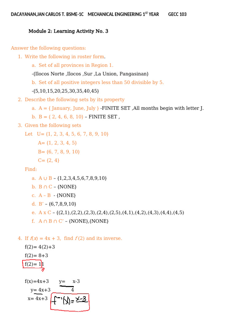 Dacayanan, Jan Carlos T. Bsme-1C Mechanical Engineering 1 Year Gecc 103 ...