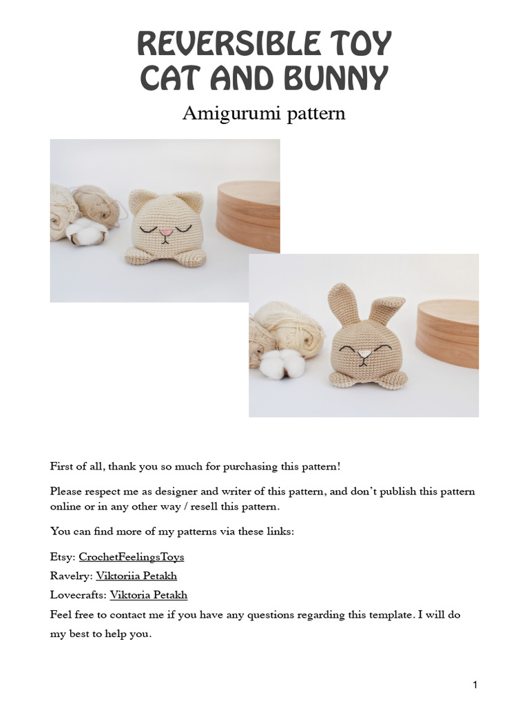 Reversible Toy Bunny and Cat Crochet Pattern | PDF | Crochet | Weaving