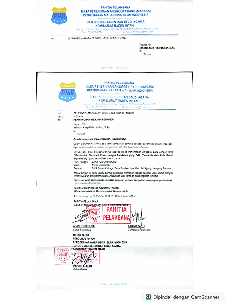 Surat Permohonan, Tor Dan Rundown Mapaba 2024 | PDF