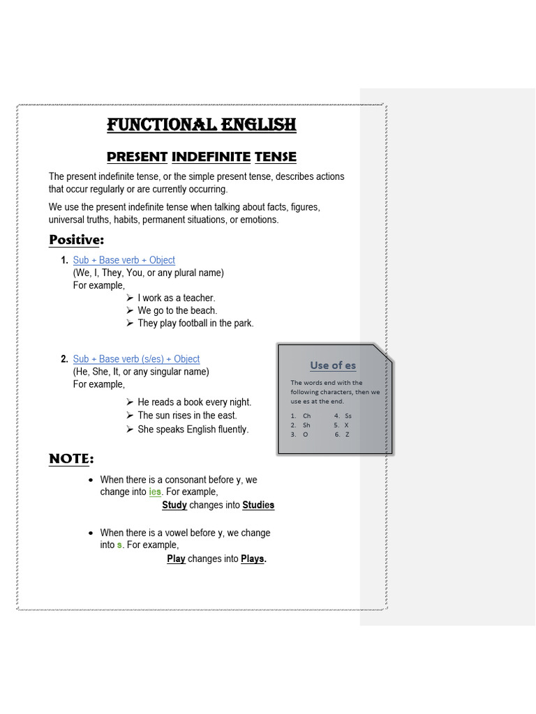 Indefinate Tense | PDF | English Language | Verb