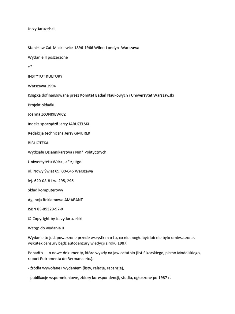 Stanisław Cat Mackiewicz Wilno Londyn Warszawa | PDF
