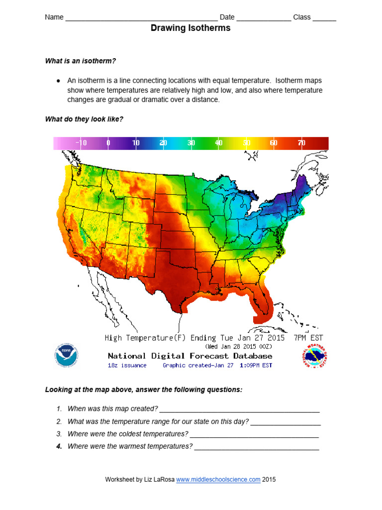 Isotherms Student Worksheet | PDF | Contour Line | Map