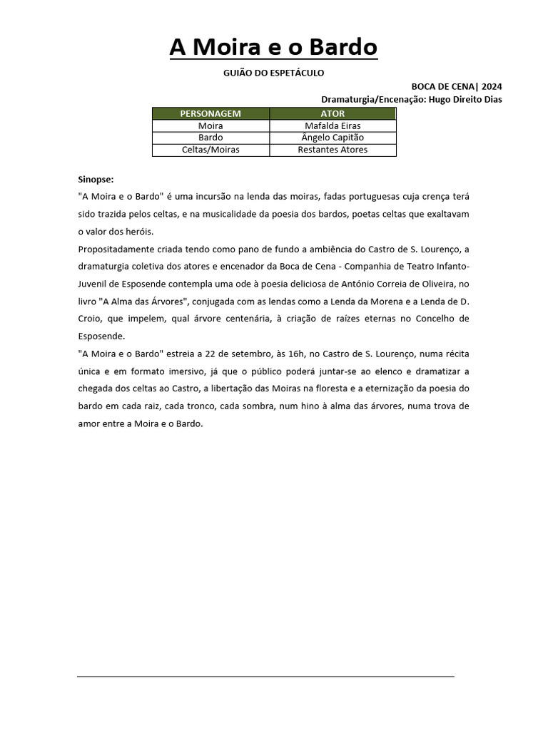 Guião - A Moira e o Bardo - Editados | PDF | Amor | Árvores