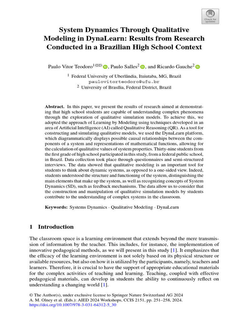 System Dynamics Through Qualitative Modeling in DynaLearn: Results From Research Conducted in A ...