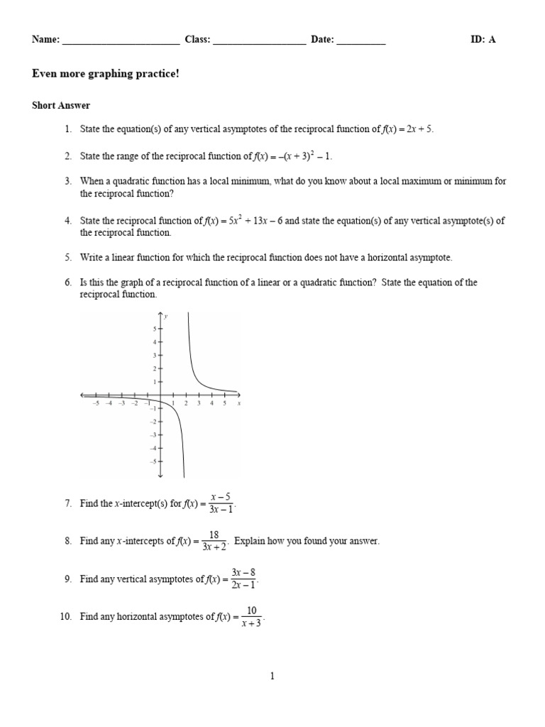 5.1, 5.2 & 5.3 Extra Practice 2: Graphing Reciprocal & Rational ...