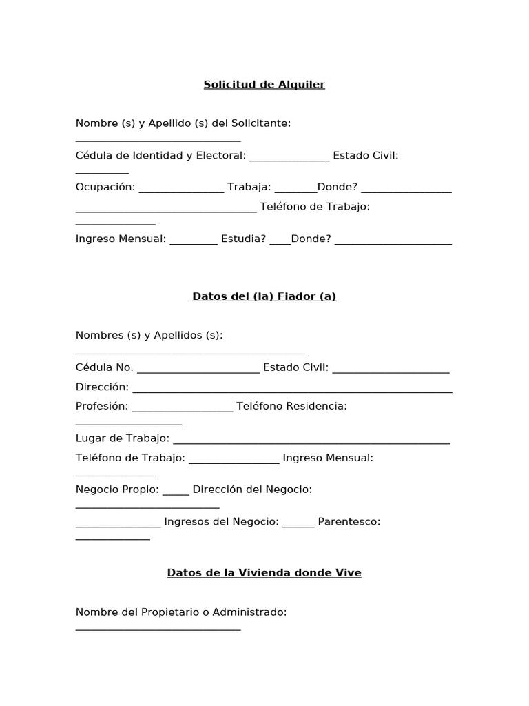 SOLICITUD DE ALQUILER | PDF