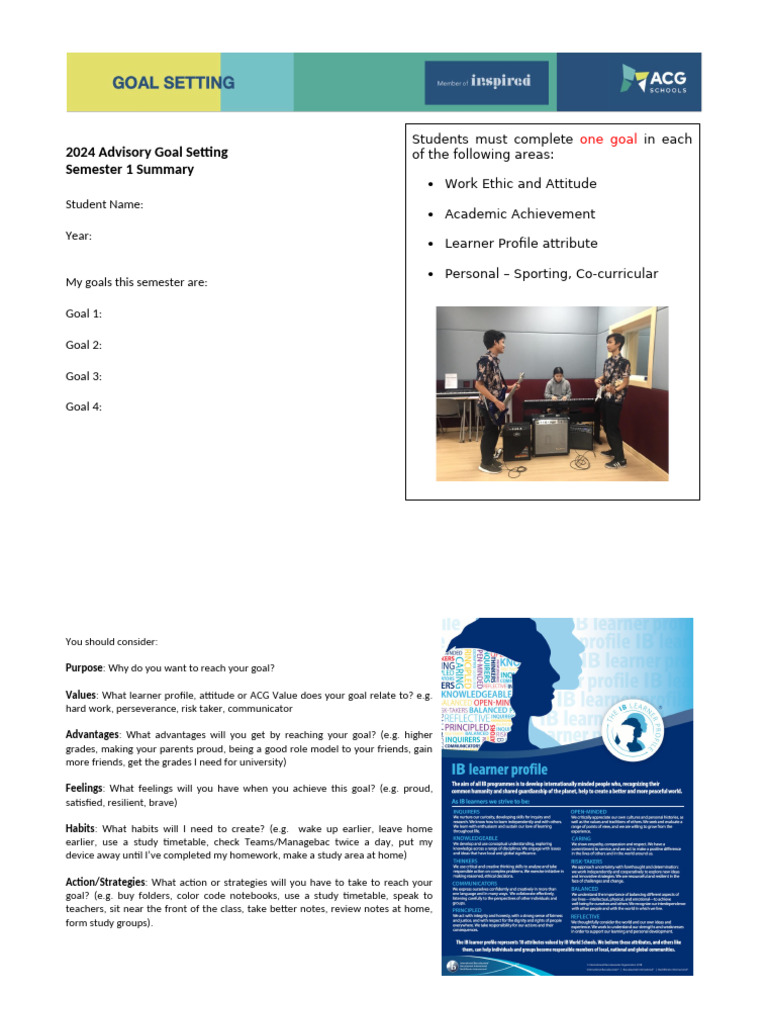 Semester One Goals Template - 2024 | PDF | Goal | Cognitive Science