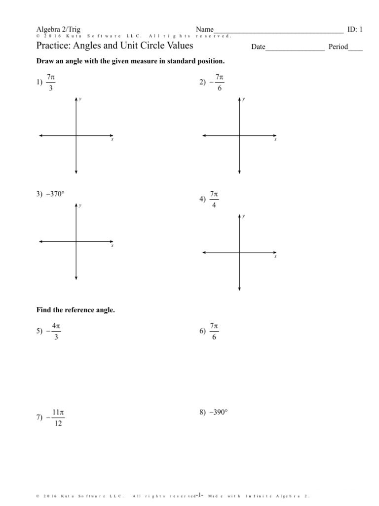 Algebra 2/Trig: Angles & Unit Circle | PDF | Trigonometry | Geometric ...