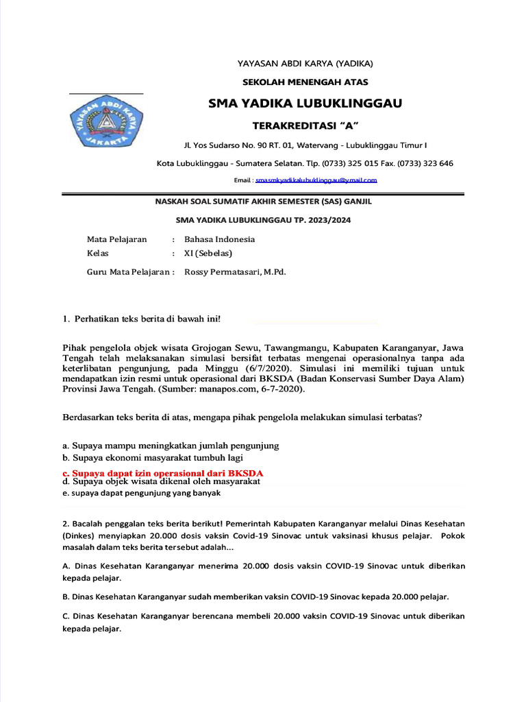 Sma Yadika Lubuklinggau Sma Yadika Lubuklinggau: Yayasan Abdi Karya ...