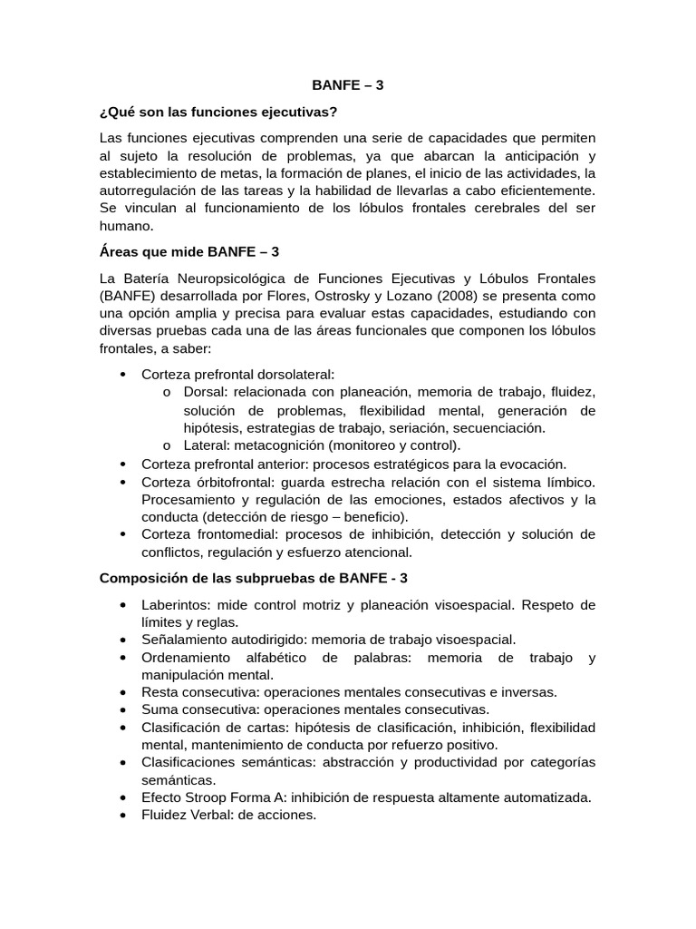 BANFE | PDF | Funciones ejecutivas | Memoria
