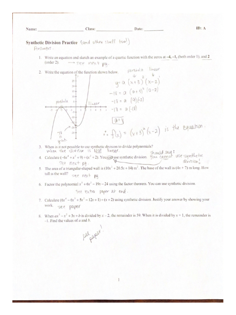 Synthetic Division Practice (And Other Stuff Too) - Solutions | PDF
