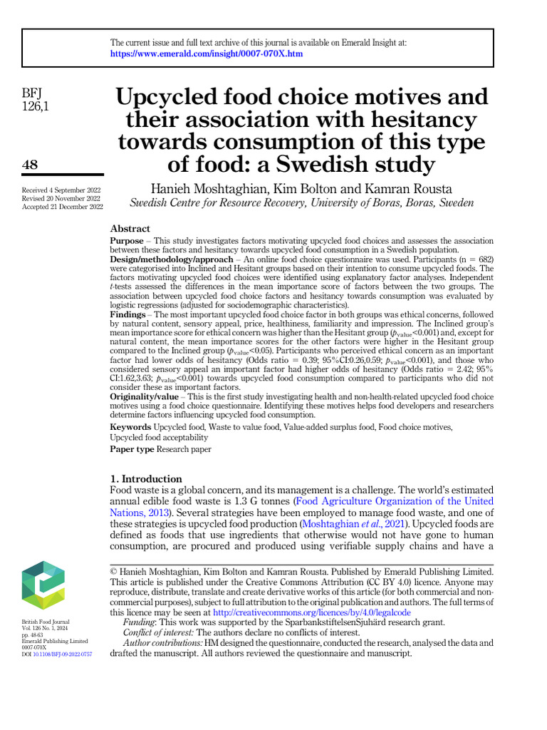 Upcycled Food Choice Motives | PDF
