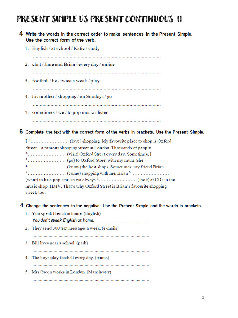 PRESENT SIMPLE VS CONTI II | PDF PRESENT SIMPLE VS CONTI II | PDF