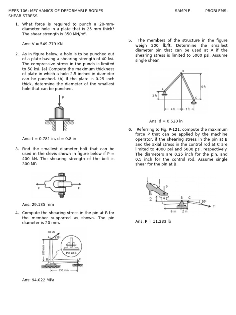MEES 106 Shear Stress Sample Problems | PDF