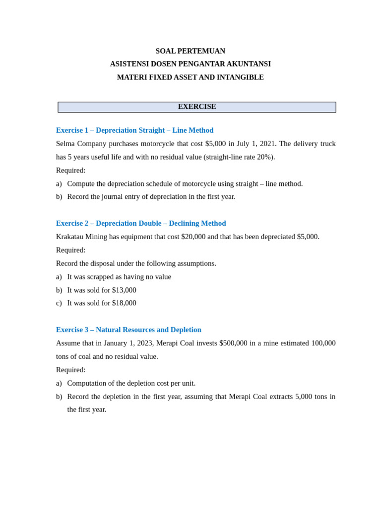 Soal Pengantar Akuntansi - P9 Fixed Asset and Intangible | PDF | Depreciation | Fixed Asset