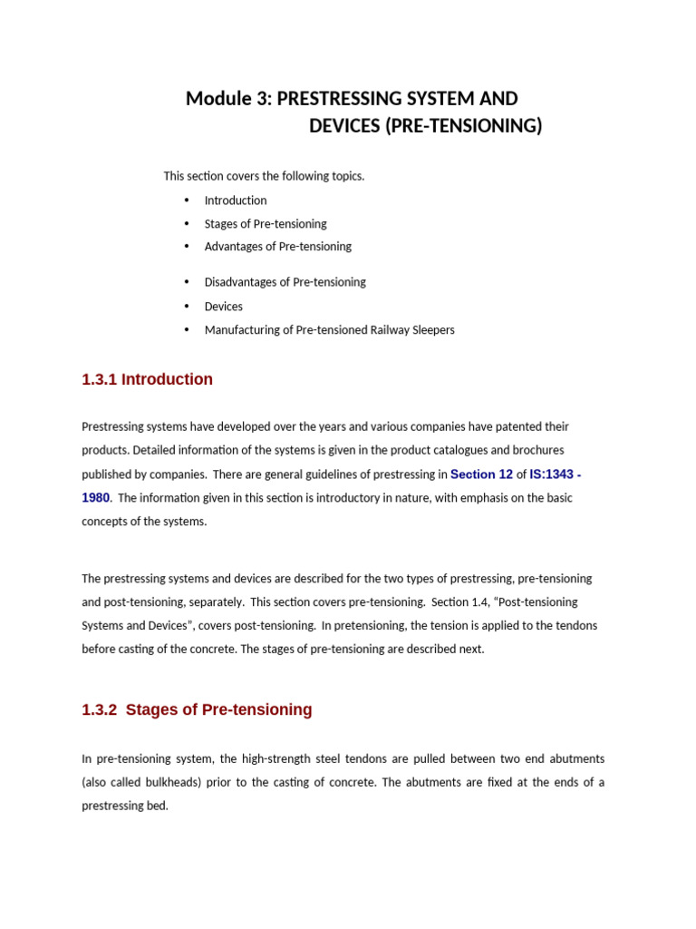 Module 3 Prestressing System and Devices Pre Tensioning - Docx 1 | PDF | Prestressed Concrete ...