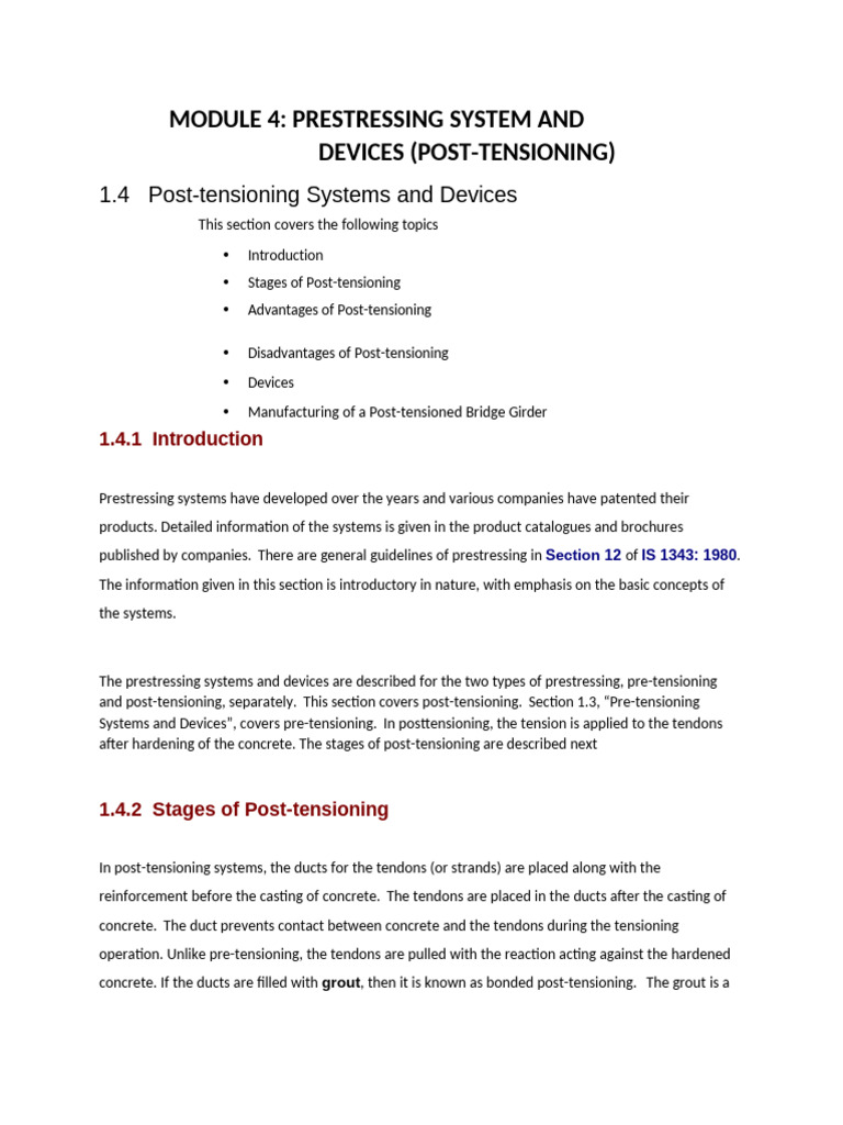 Module 4 Prestressing System and Devices Post Tensioning | PDF | Prestressed Concrete ...