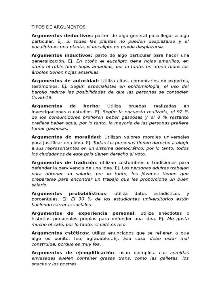 Tipos de Argumentos | PDF | Ciencias sociales | Ciencia y matemáticas