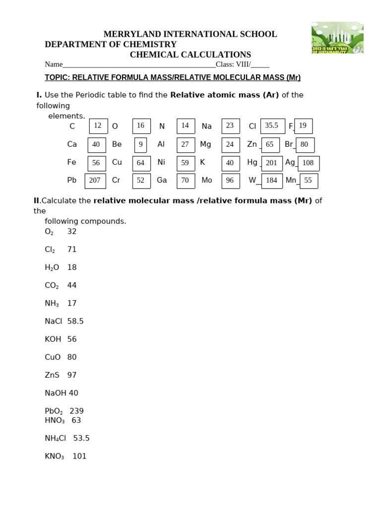 Chemistry: Calculate Relative Mass | PDF