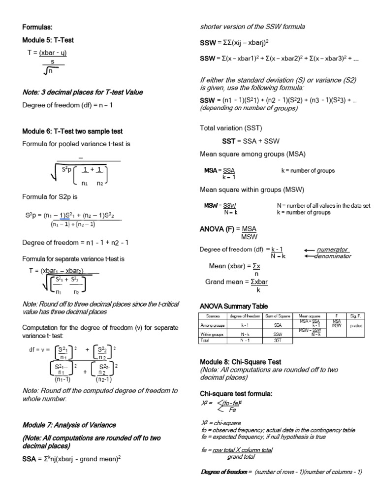 Statistical Test Formulas Guide | PDF | Student's T Test | Analysis Of ...