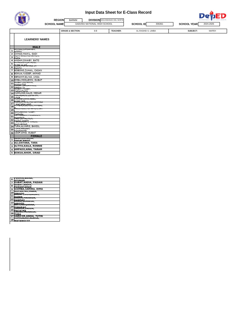 E-Class Record Mapeh 8-b | PDF