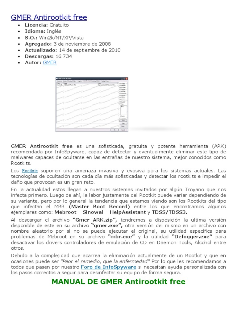 GMER Anti Root Kit Free | PDF | Microsoft Windows | Áreas de informática