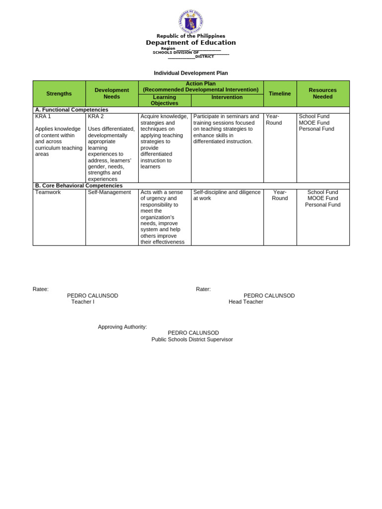 Individual Development Plan Ti-Iii Sample | PDF | Differentiated ...