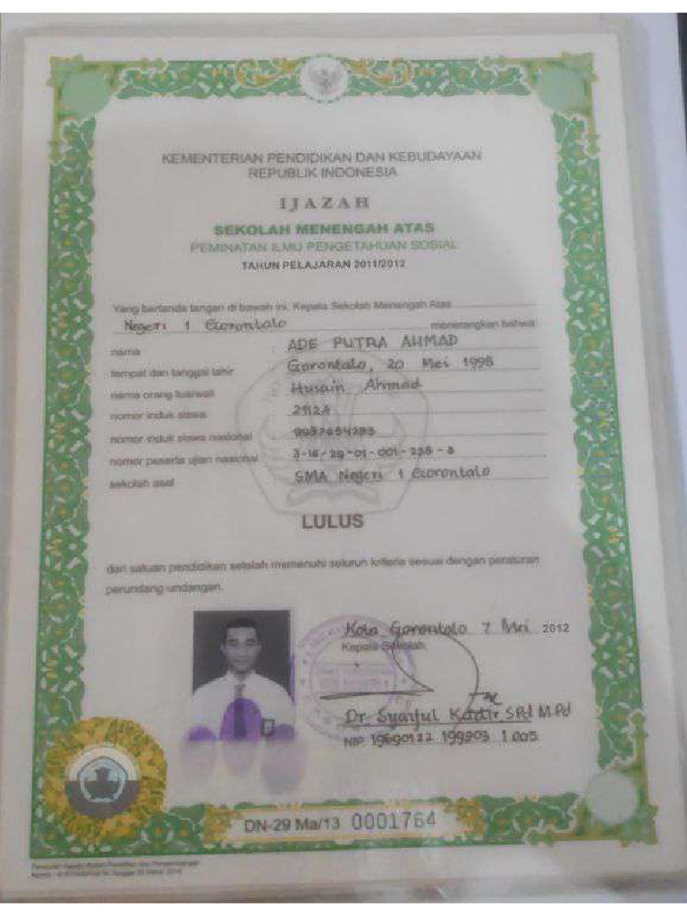 Ijasah Ade Putra | PDF