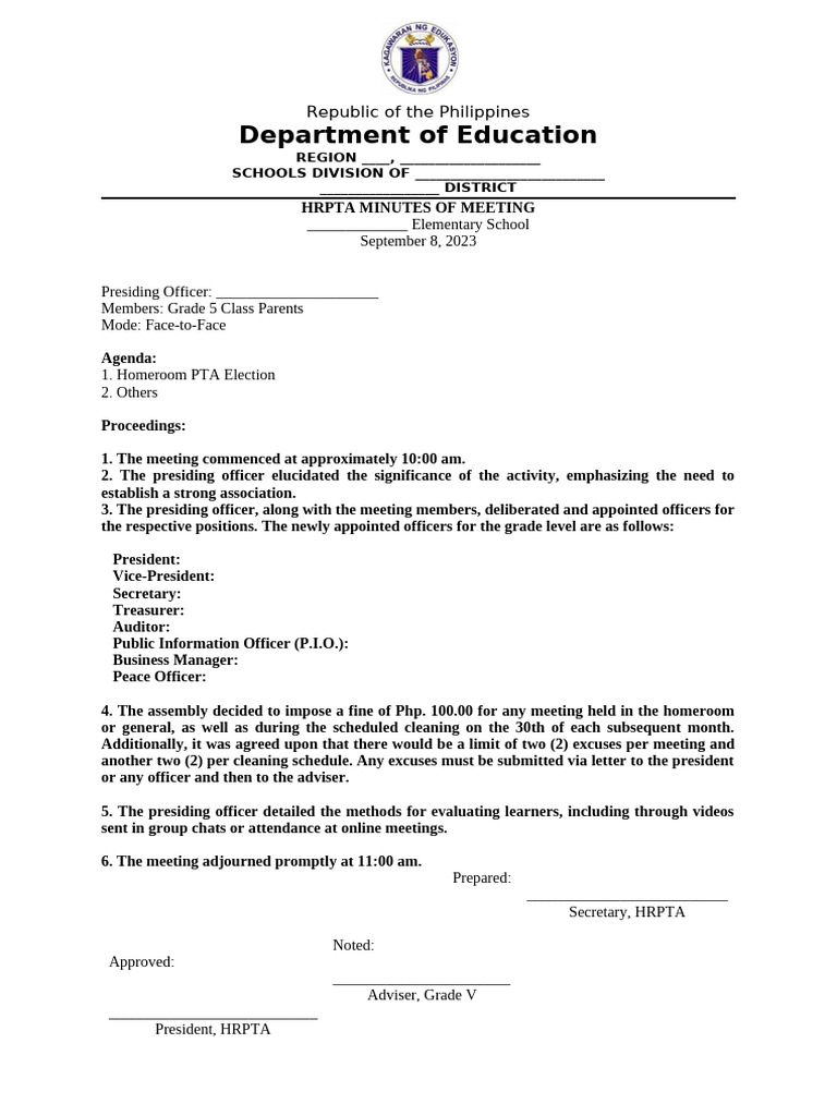 Hrpta Minutes of Meeting | PDF | Career & Growth