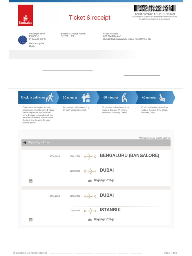 Emirates Flight Itinerary EK 569 | PDF | Aviation