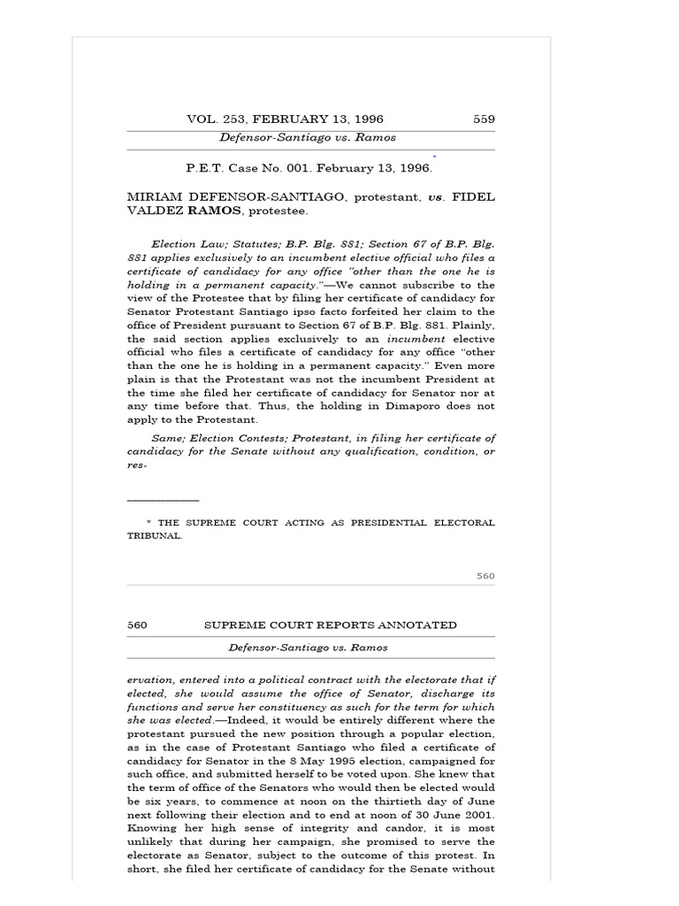 21 - 34 - Defensor-Santiago vs. Ramos | PDF | United States Senate ...